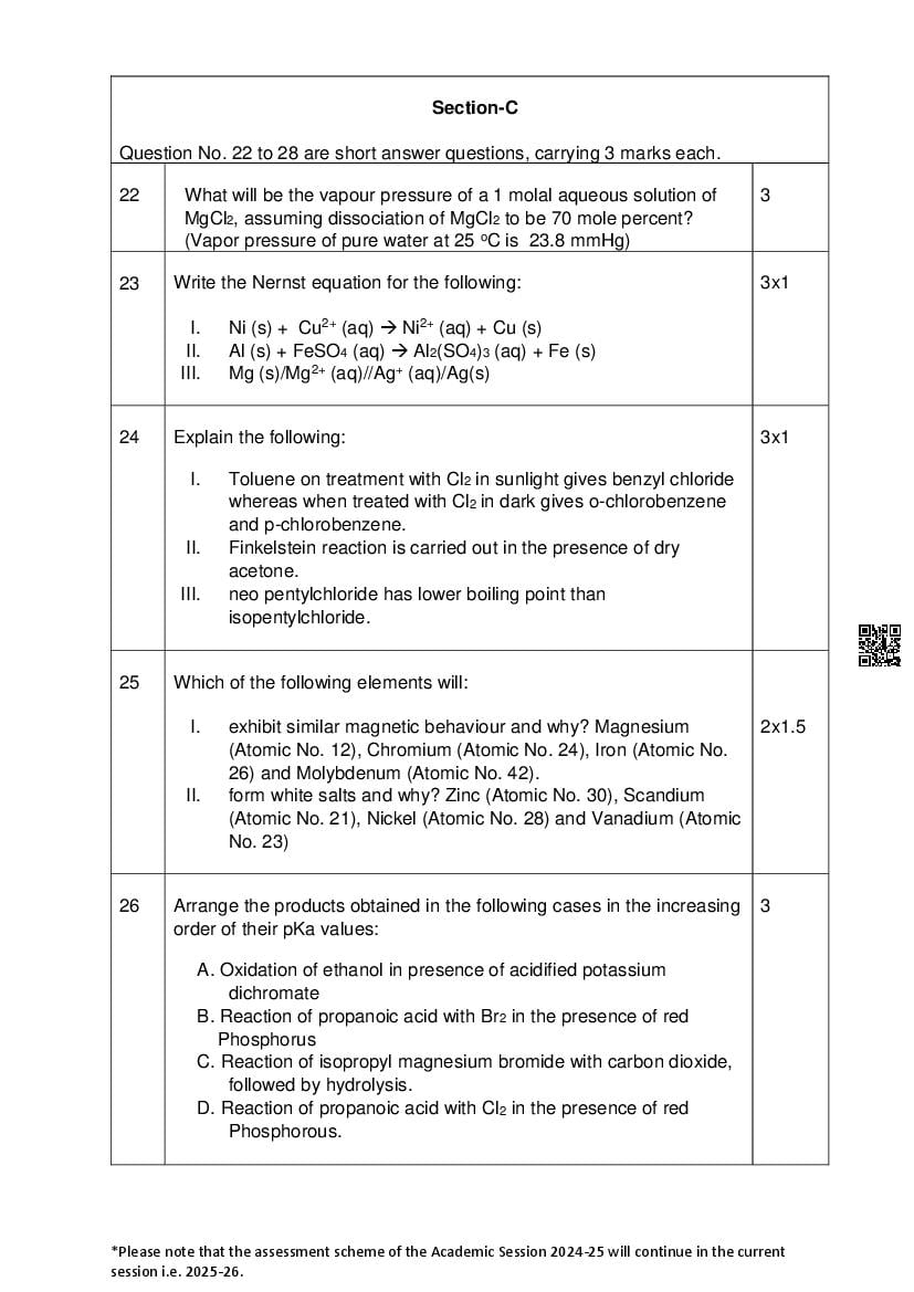 CBSE Class 12 Chemistry Sample Paper 2026 (Solved) PDF Download - AglaSem
