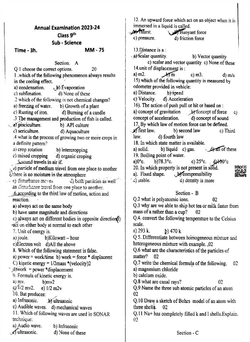 MP Board Class 9 Science Question Paper PDF - Download latest MPBSE 9th ...