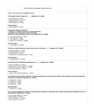 DUET 2018 Question Paper for DU BA Honours Humanities N Social Sciences