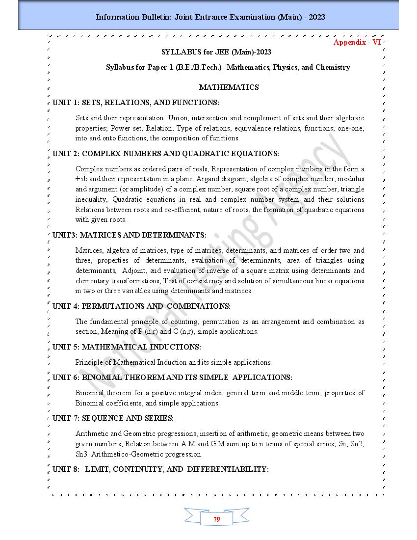 JEE Main 2023 Syllabus for Mathematics