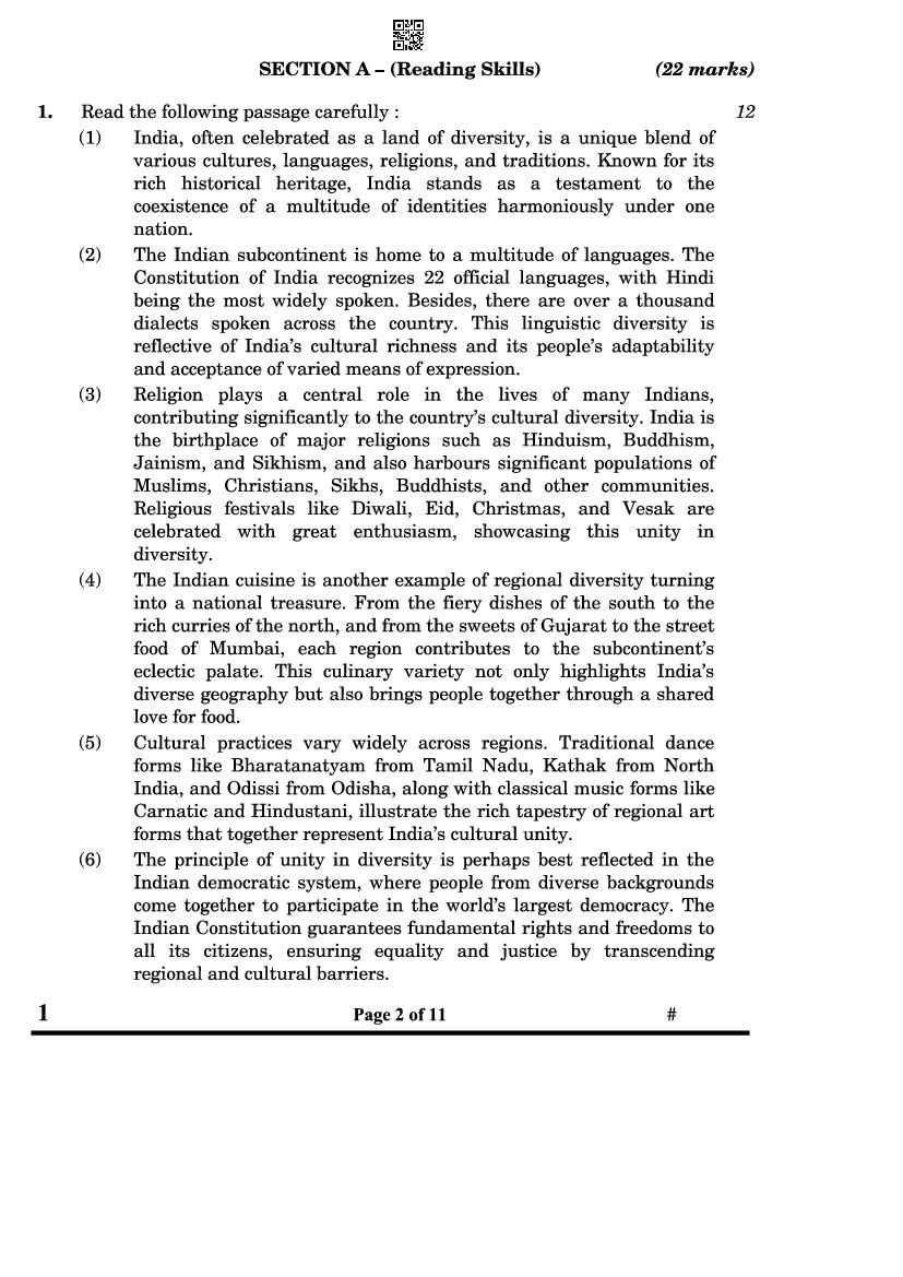 CBSE Class 10 English Communicative Question Paper 2026 (PDF) - Download PYQP with Solution ...