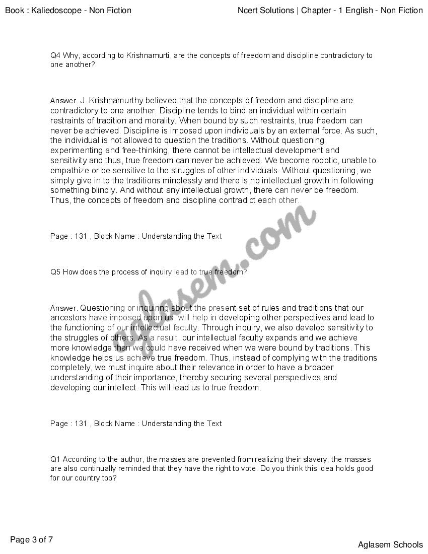 NCERT Solutions For Class 12 English Chapter 1 Freedom PDF NCERT Solutions For Class 12 English Chapter 1 Freedom PDF