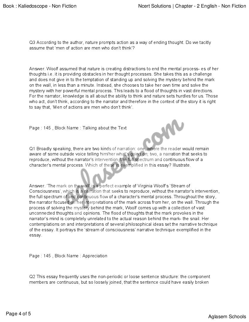 NCERT Solutions For Class 12 English Chapter 2 The Mark On The Wall PDF 