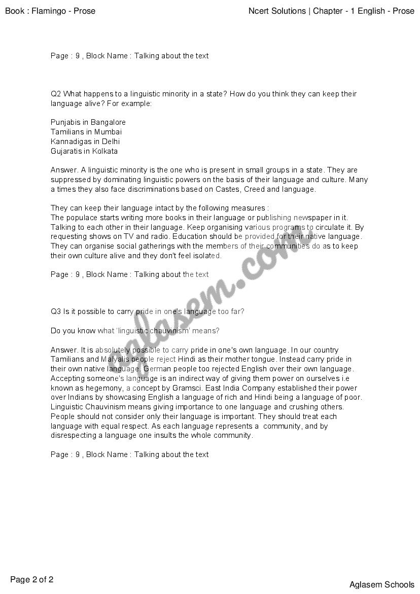 NCERT Solutions For Class 12 English Chapter 1 The Last Lesson PDF 