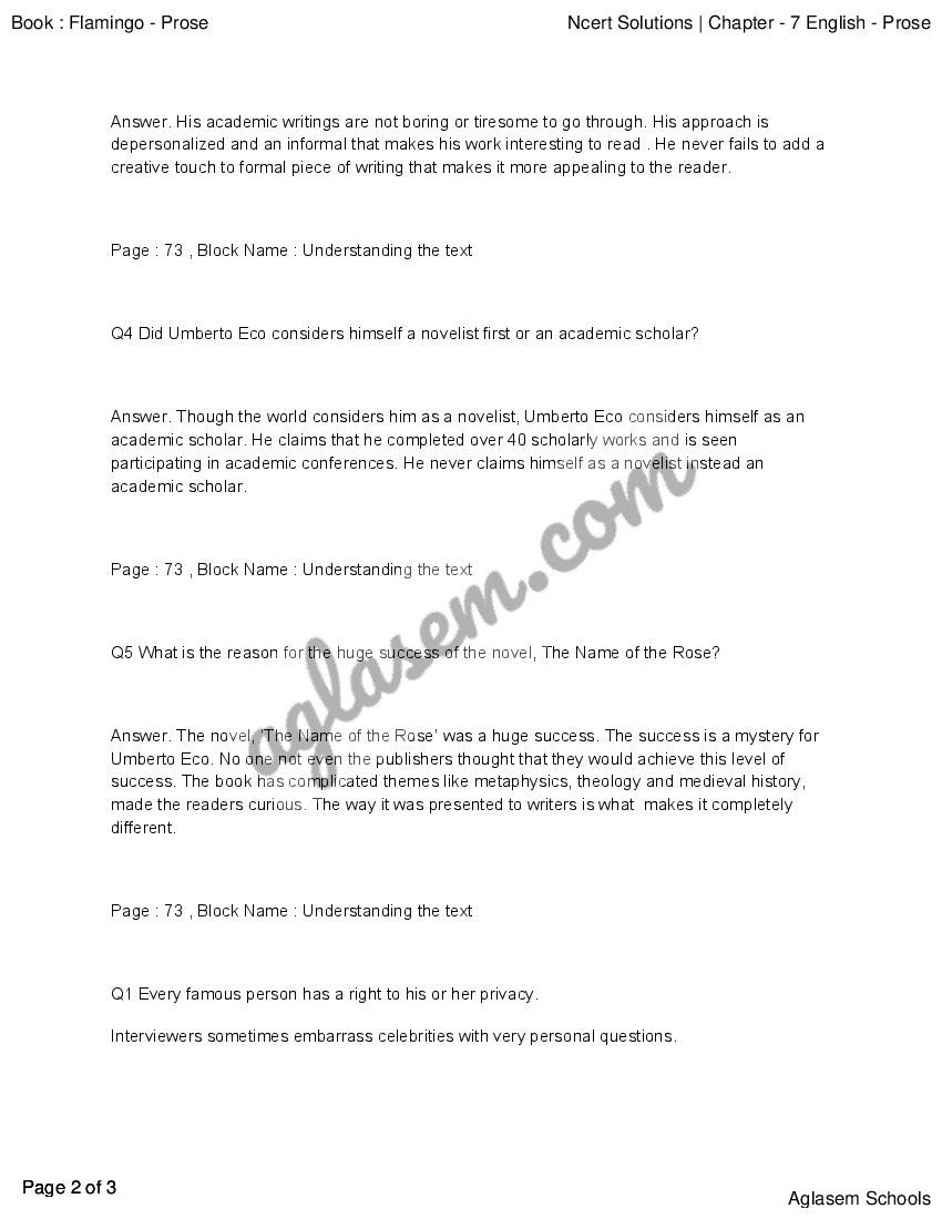 NCERT Solutions For Class 12 English Chapter 7 The Interview PDF 