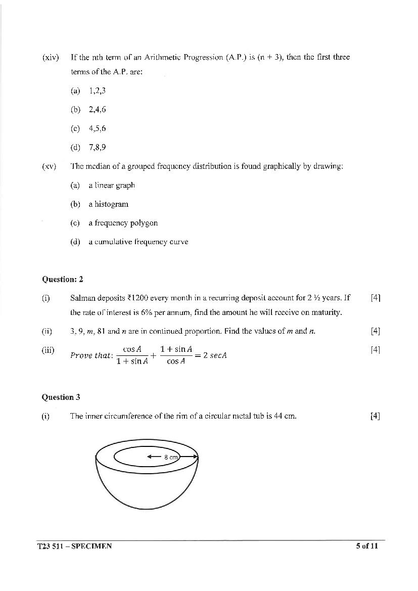 ICSE Class 10 Maths Specimen Paper 2024 PDF NCERT Expert