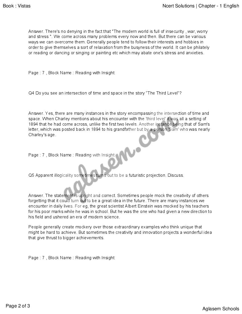 NCERT Solutions For Class 12 English Vistas Chapter 1 The Third Level NCERT Solutions For Class 12 English Vistas Chapter 1 The Third Level