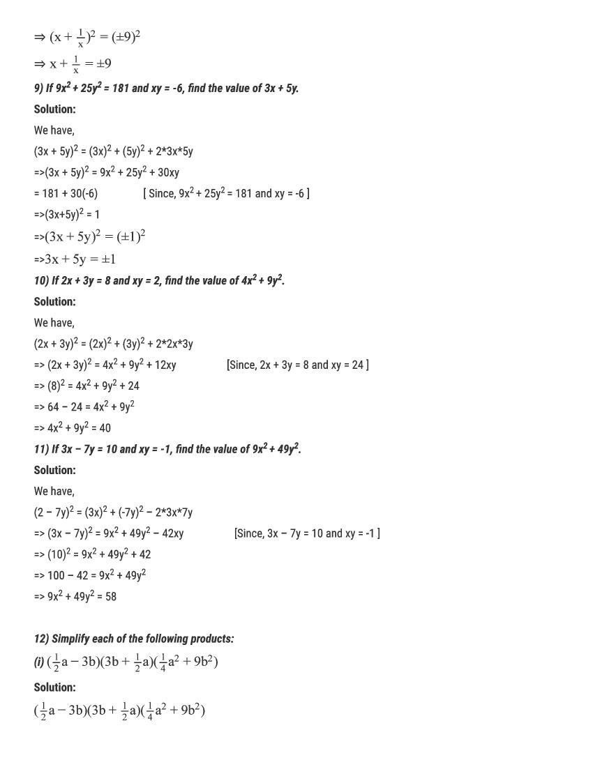RD Sharma Solutions For Class 9 Algebraic Identities Exercise 4 1 PDF