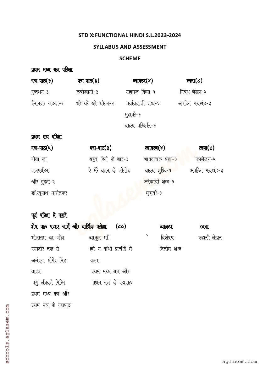 Goa Board SSC Functional Hindi Model Paper 2024 (PDF)