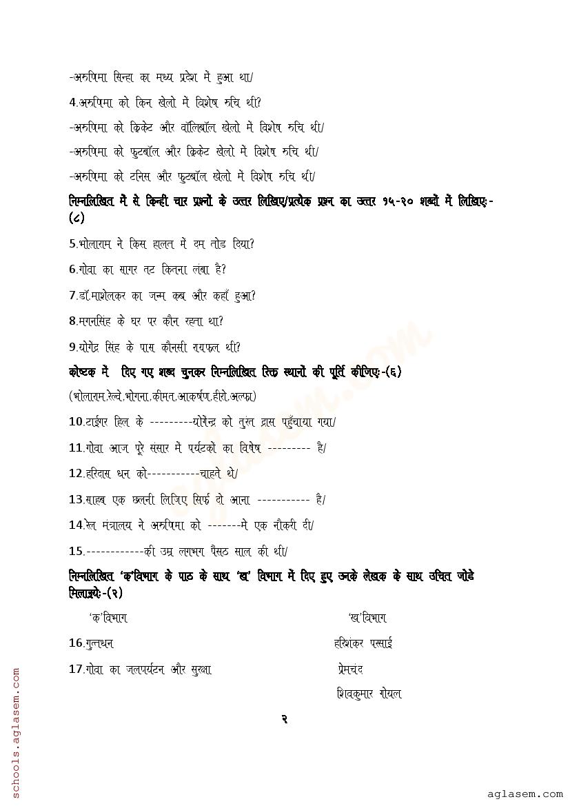 Goa Board SSC Functional Hindi Model Paper 2024 (PDF)
