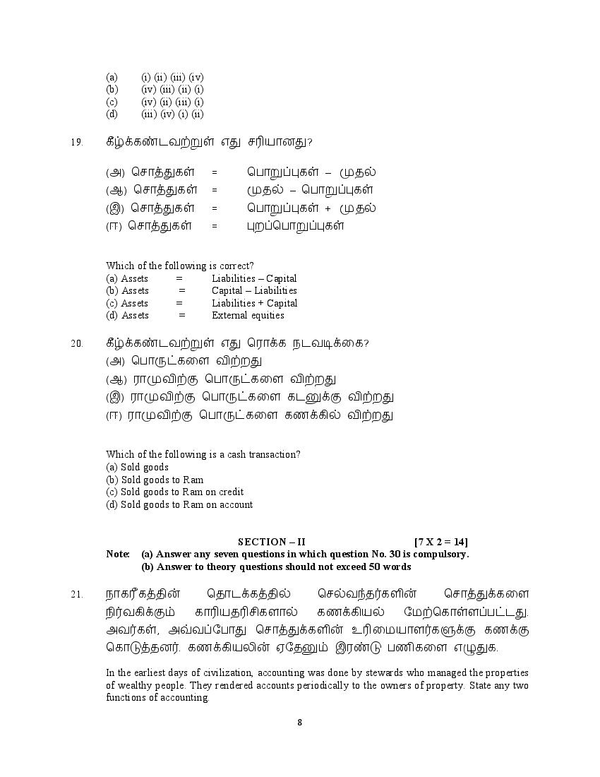 Tamil Nadu 11th Model Question Paper 2022 for Accountancy