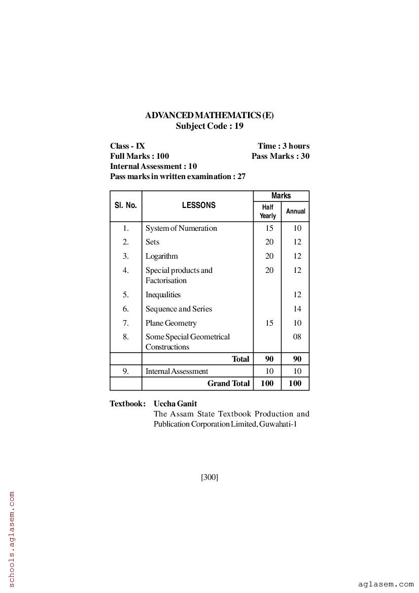SEBA Class 10 Advance Maths Syllabus 2024 PDF 