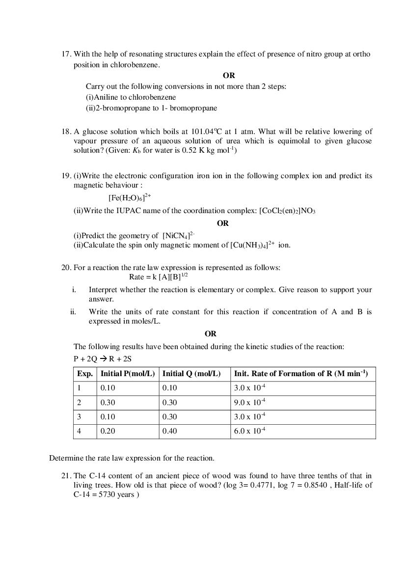 CBSE Class 12 Chemistry Sample Paper 2021 With Marking Scheme AglaSem CBSE Class 12 Chemistry Sample Paper 2021 With Marking Scheme AglaSem