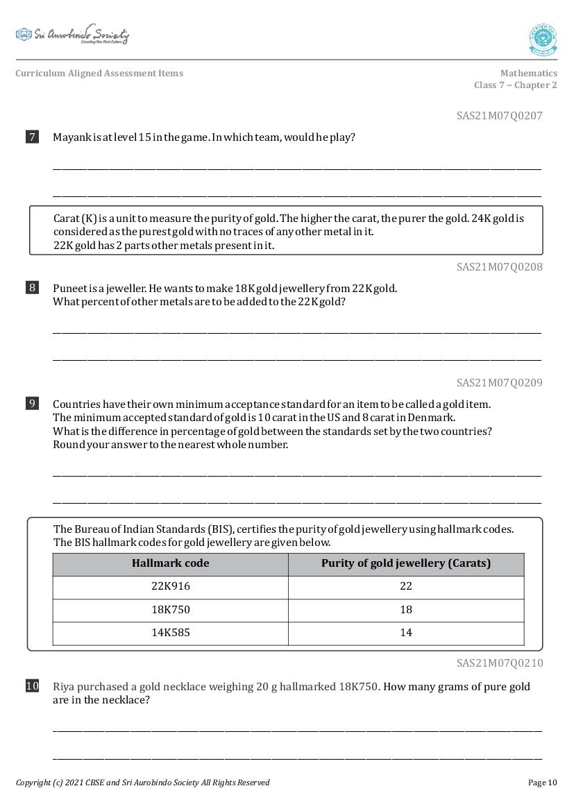Class 7 Maths Competency Based Questions 2025 - Download PDF - AglaSem