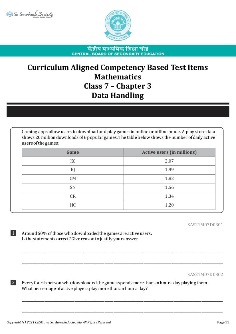 Class 7 Maths Competency Based Questions 2025 - Download PDF - AglaSem