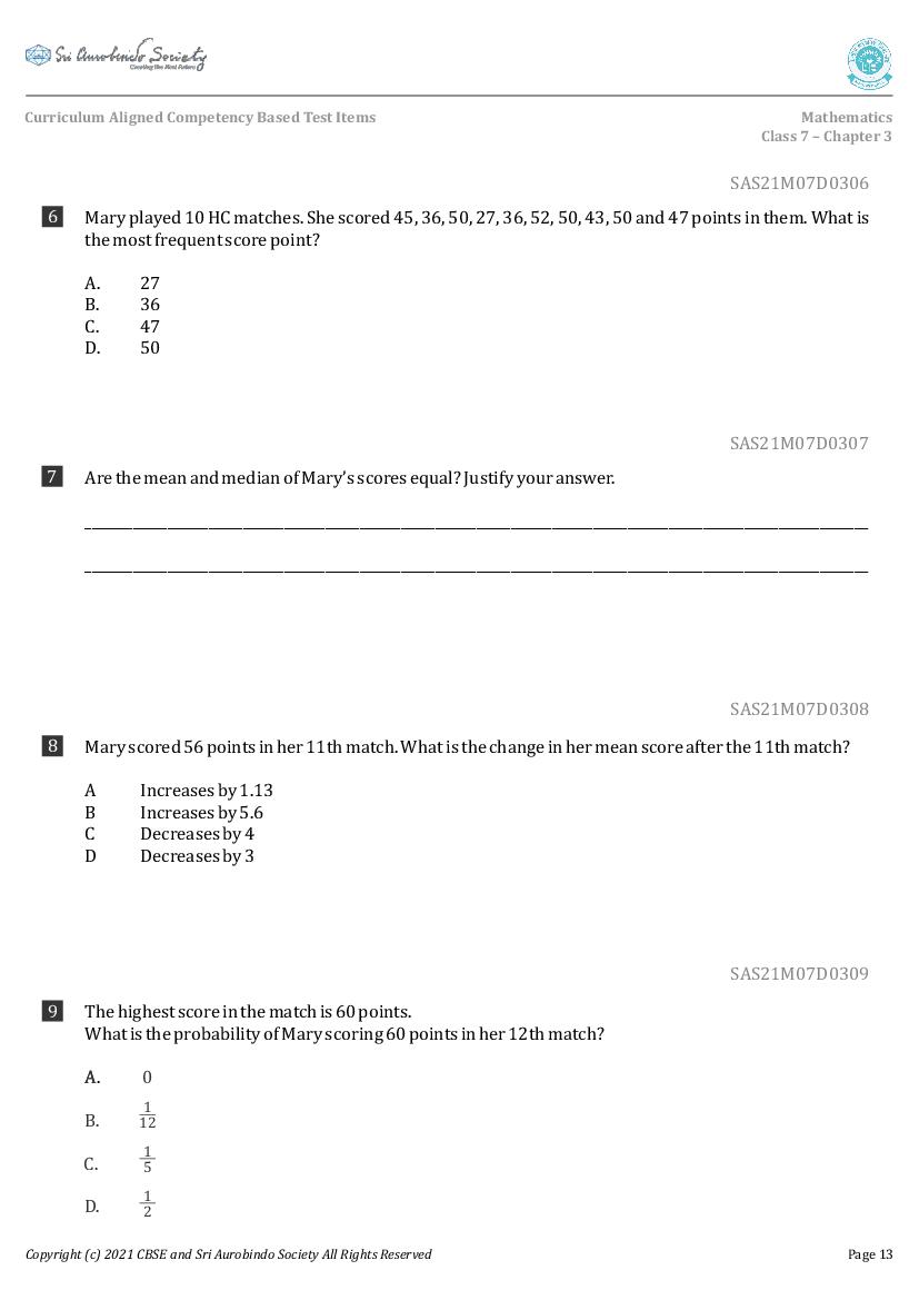 Class 7 Maths Competency Based Questions 2025 - Download PDF - AglaSem