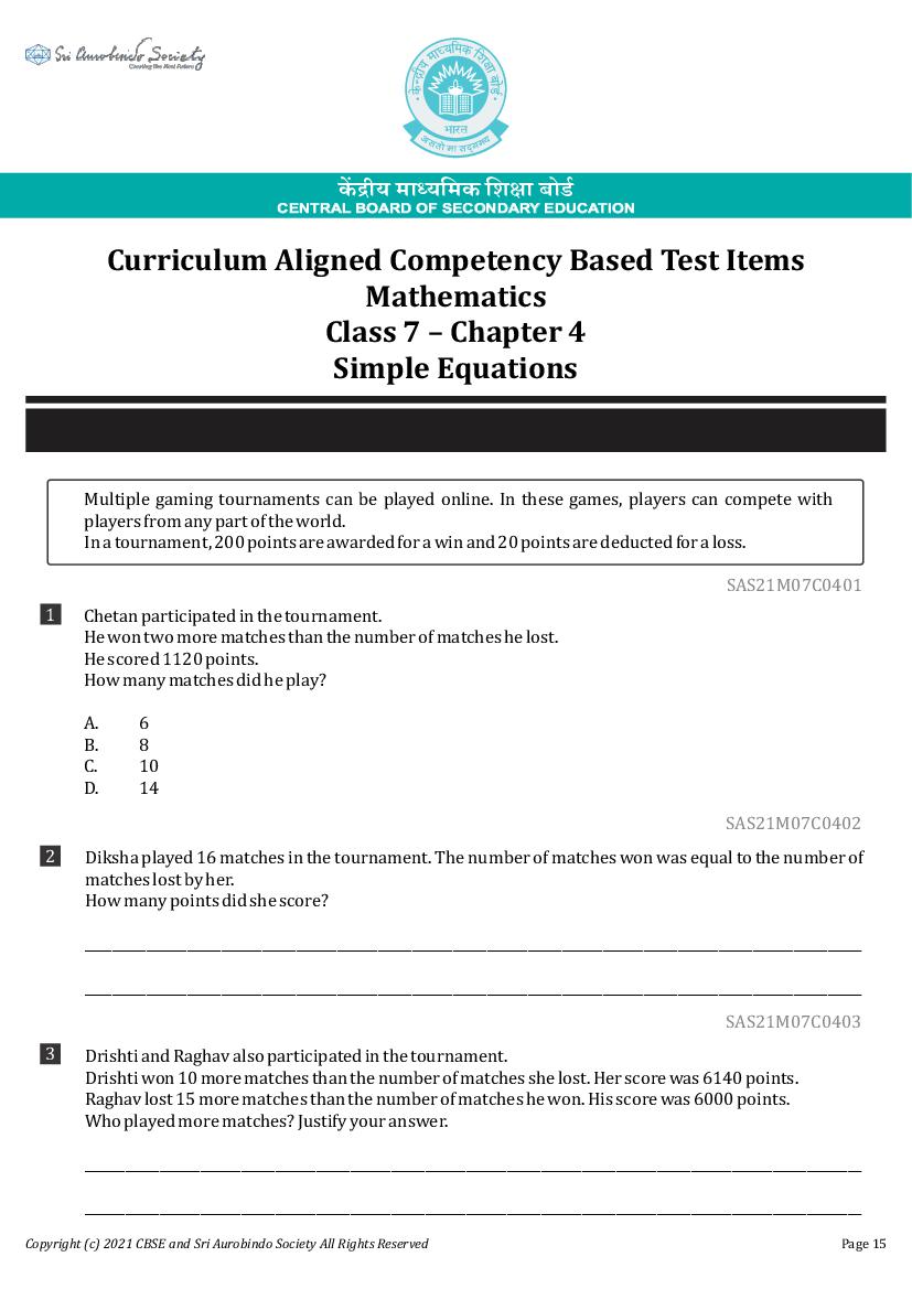 Class 7 Maths Competency Based Questions 2025 - Download PDF - AglaSem