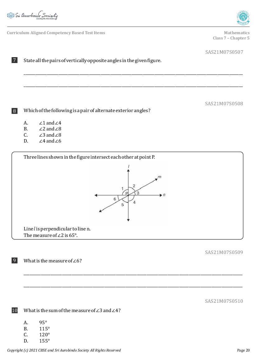 Class 7 Maths Competency Based Questions 2025 - Download PDF - AglaSem