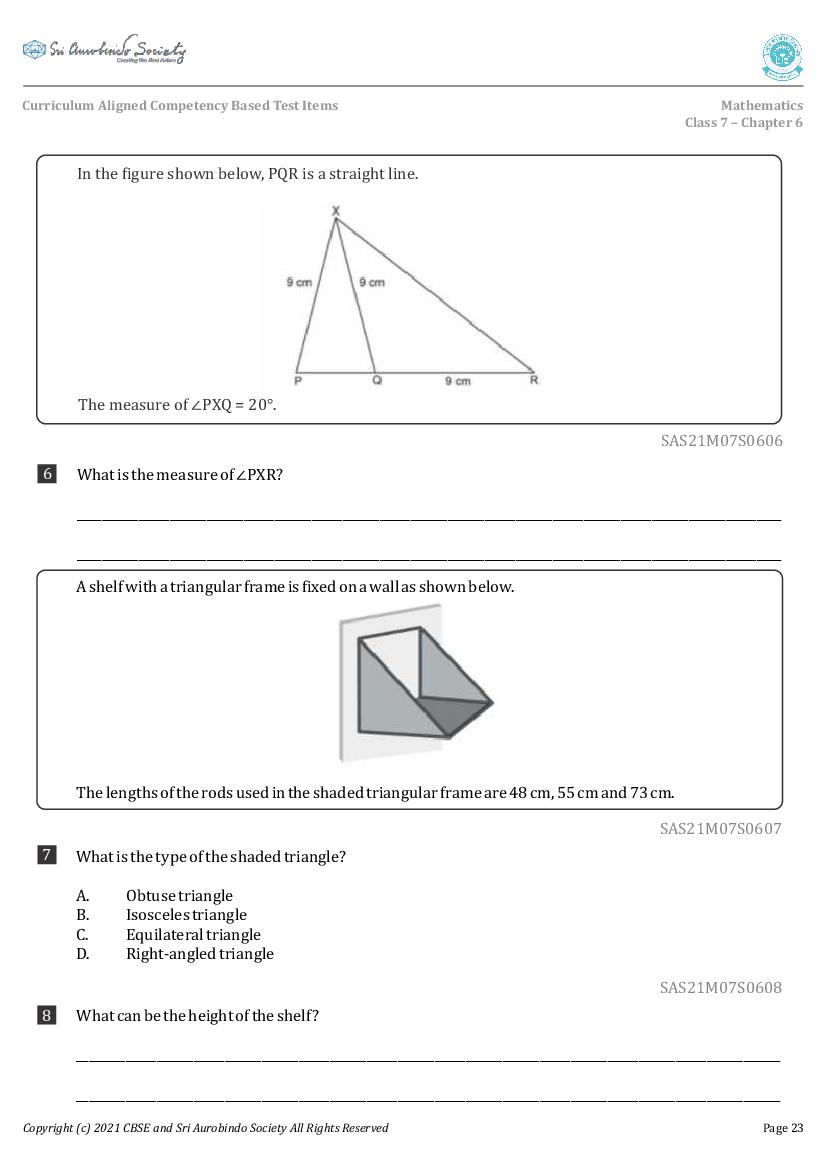 Class 7 Maths Competency Based Questions 2025 - Download PDF - AglaSem