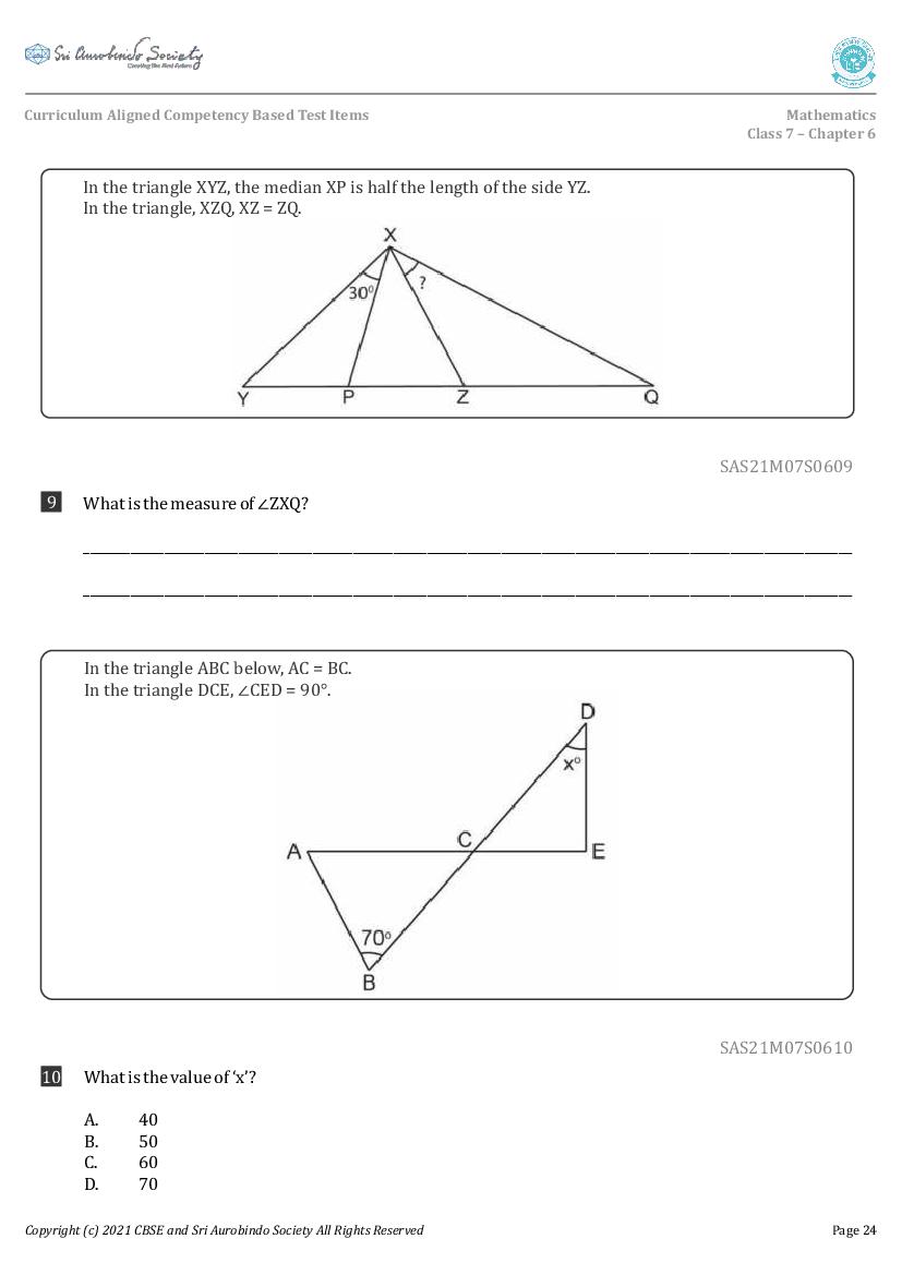 Class 7 Maths Competency Based Questions 2025 - Download PDF - AglaSem