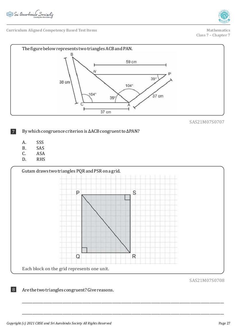 Class 7 Maths Competency Based Questions 2025 - Download PDF - AglaSem
