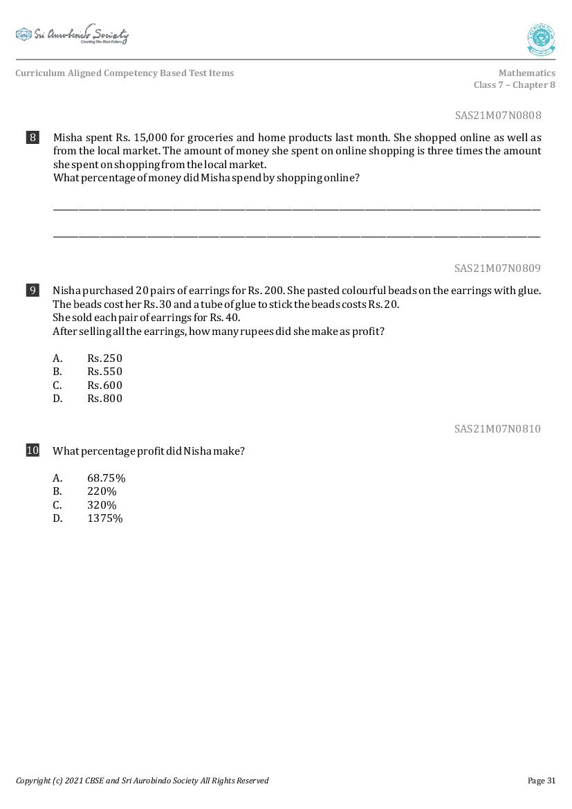 Class 7 Maths Competency Based Questions 2025 - Download PDF - AglaSem