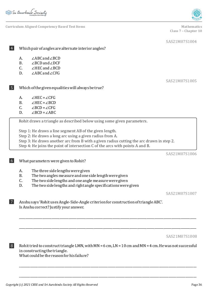 Class 7 Maths Competency Based Questions 2025 - Download PDF - AglaSem