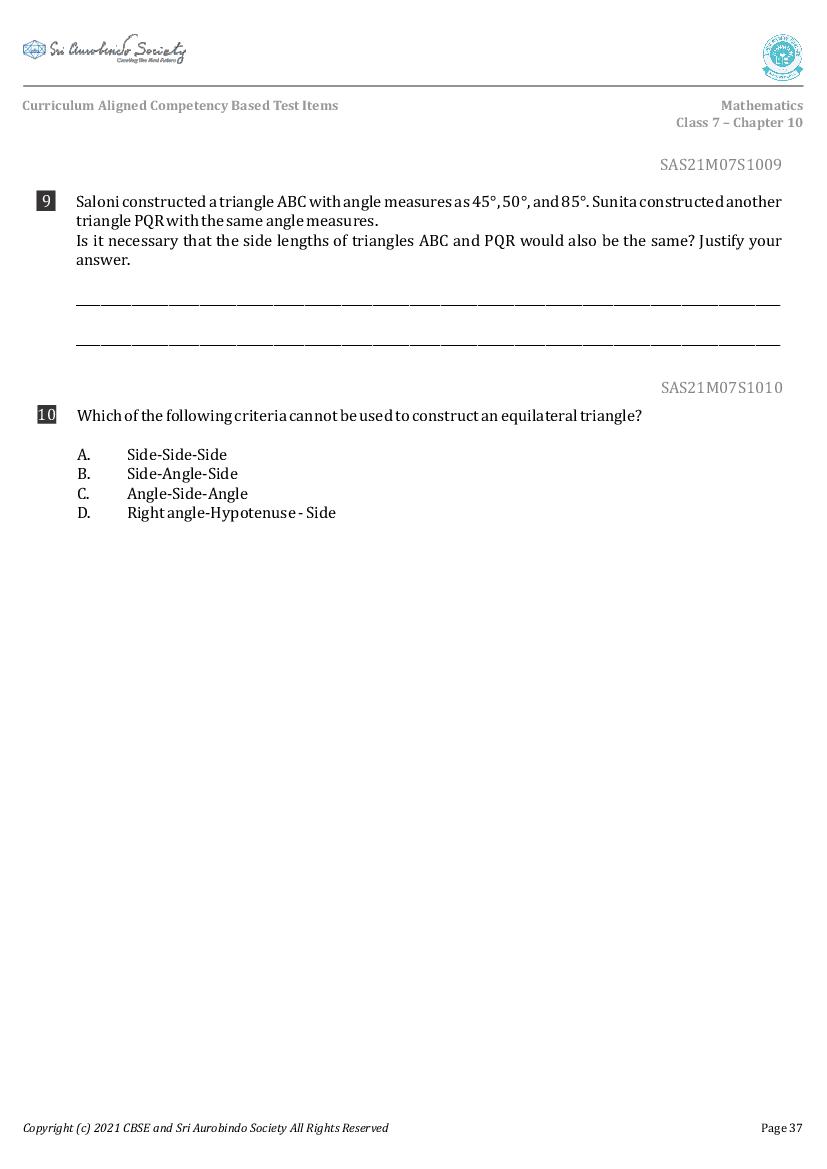 Class 7 Maths Competency Based Questions 2025 - Download PDF - AglaSem