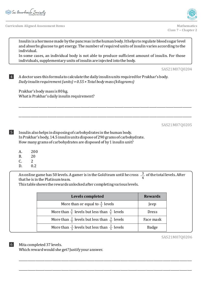 Class 7 Maths Competency Based Questions 2025 - Download PDF - AglaSem