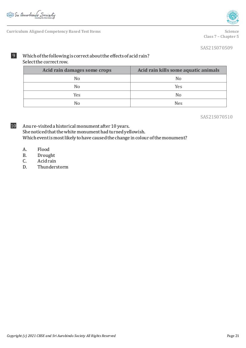 Class 7 Science Competency Based Questions 2025 - Download PDF - AglaSem