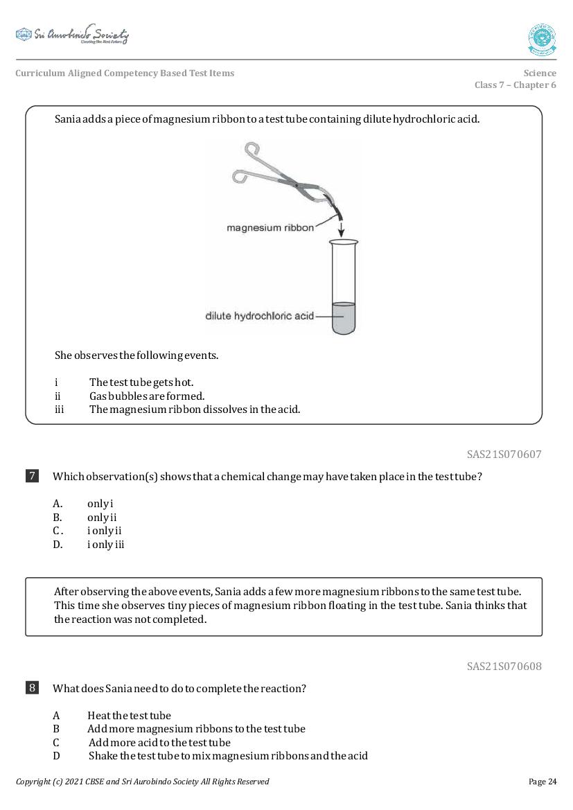 Class 7 Science Competency Based Questions 2025 - Download PDF - AglaSem