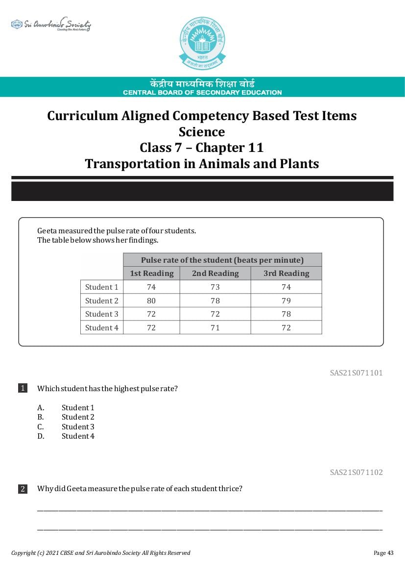Class 7 Science Competency Based Questions 2025 - Download PDF - AglaSem