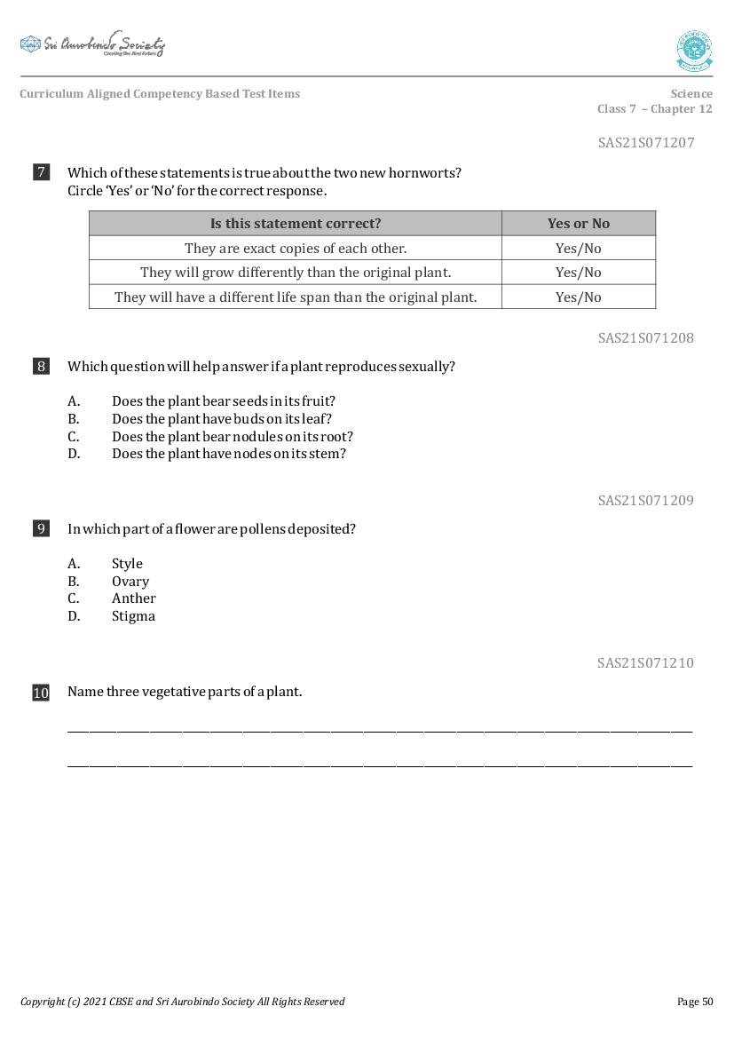 Class 7 Science Competency Based Questions 2025 - Download PDF - AglaSem
