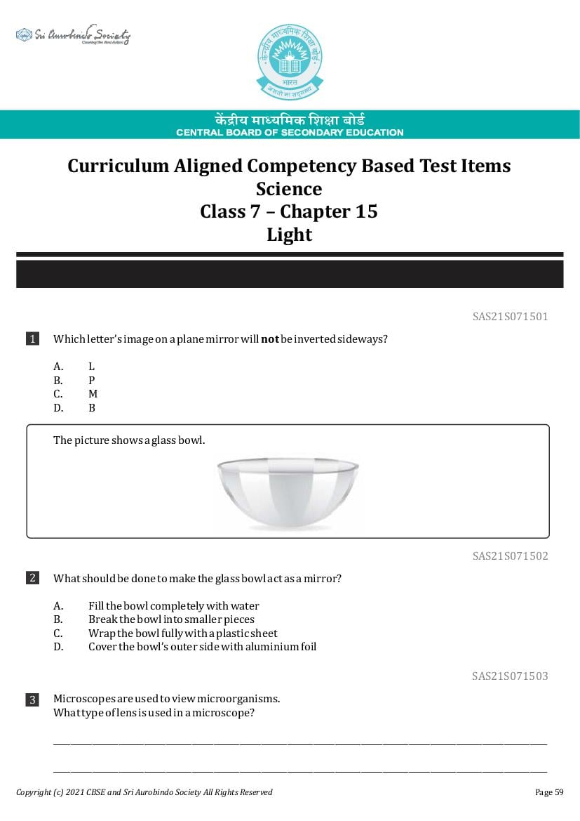 Class 7 Science Competency Based Questions 2025 - Download PDF - AglaSem