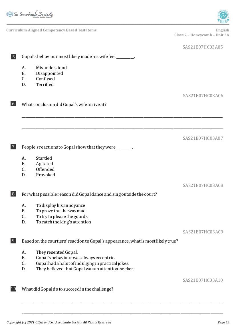 Class 7 English Competency Based Questions 2025 - Download PDF - AglaSem