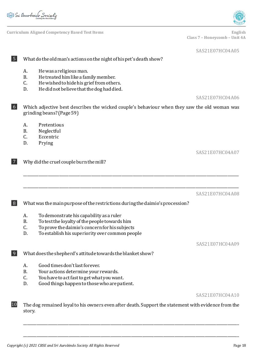 Class 7 English Competency Based Questions 2025 - Download PDF - AglaSem
