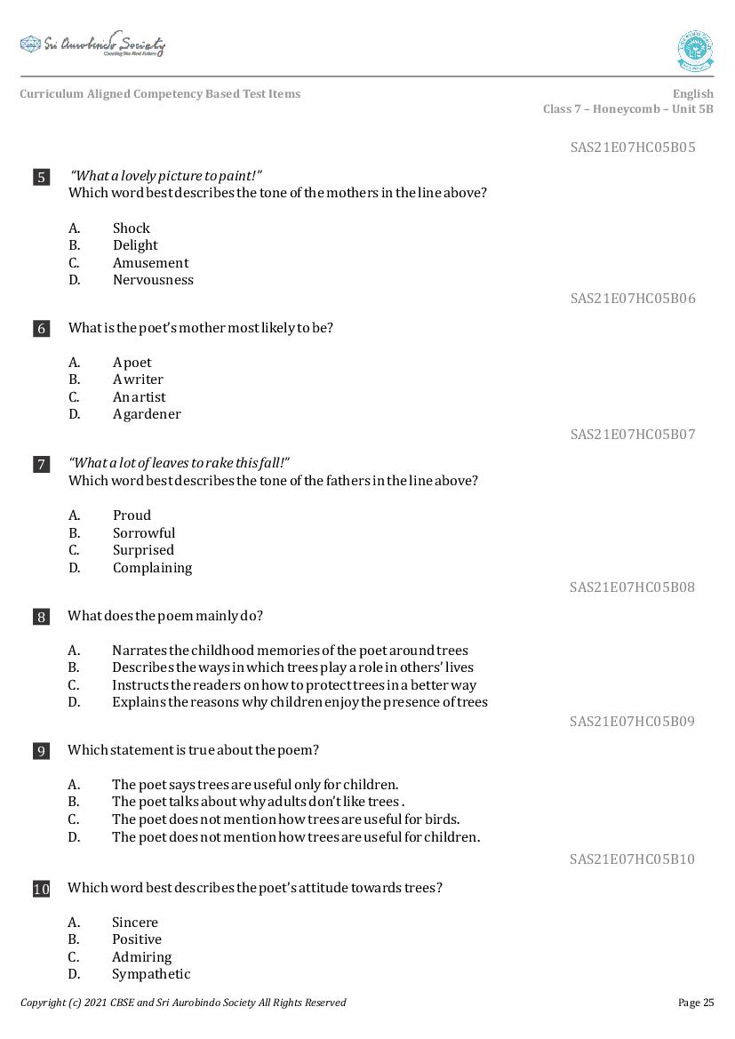 Class 7 English Competency Based Questions 2025 - Download PDF - AglaSem