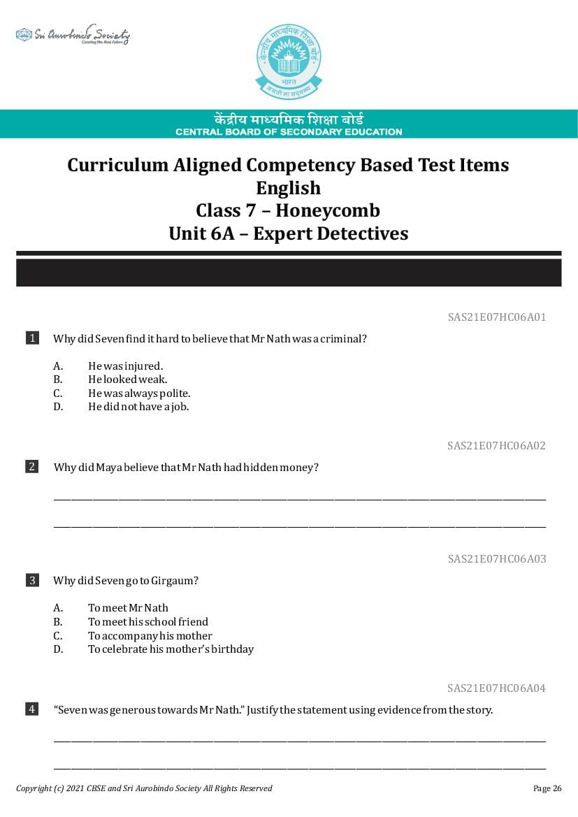 Class 7 English Competency Based Questions 2025 - Download PDF - AglaSem