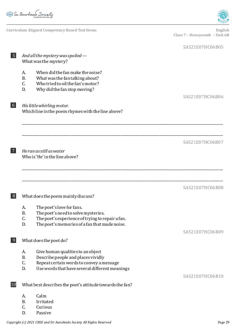 Class 7 English Competency Based Questions 2025 - Download PDF - AglaSem