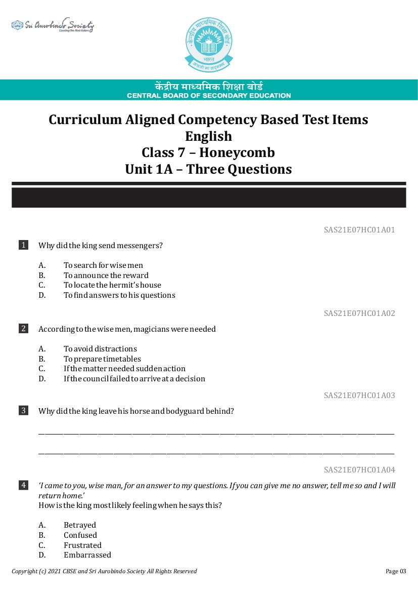 Class 7 English Competency Based Questions 2025 - Download PDF - AglaSem