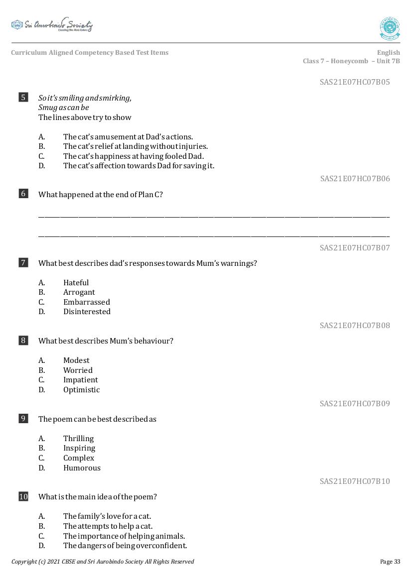 Class 7 English Competency Based Questions 2025 - Download PDF - AglaSem