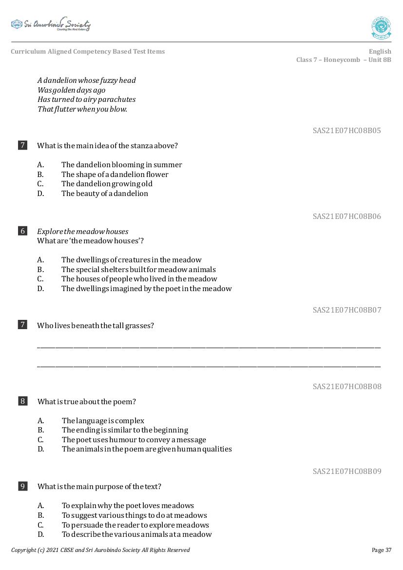 Class 7 English Competency Based Questions 2025 - Download PDF - AglaSem