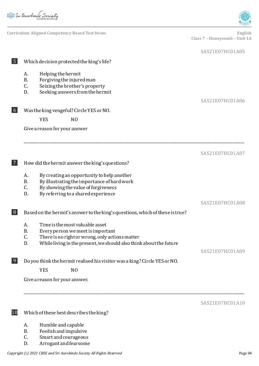 Class 7 English Competency Based Questions 2025 - Download PDF - AglaSem