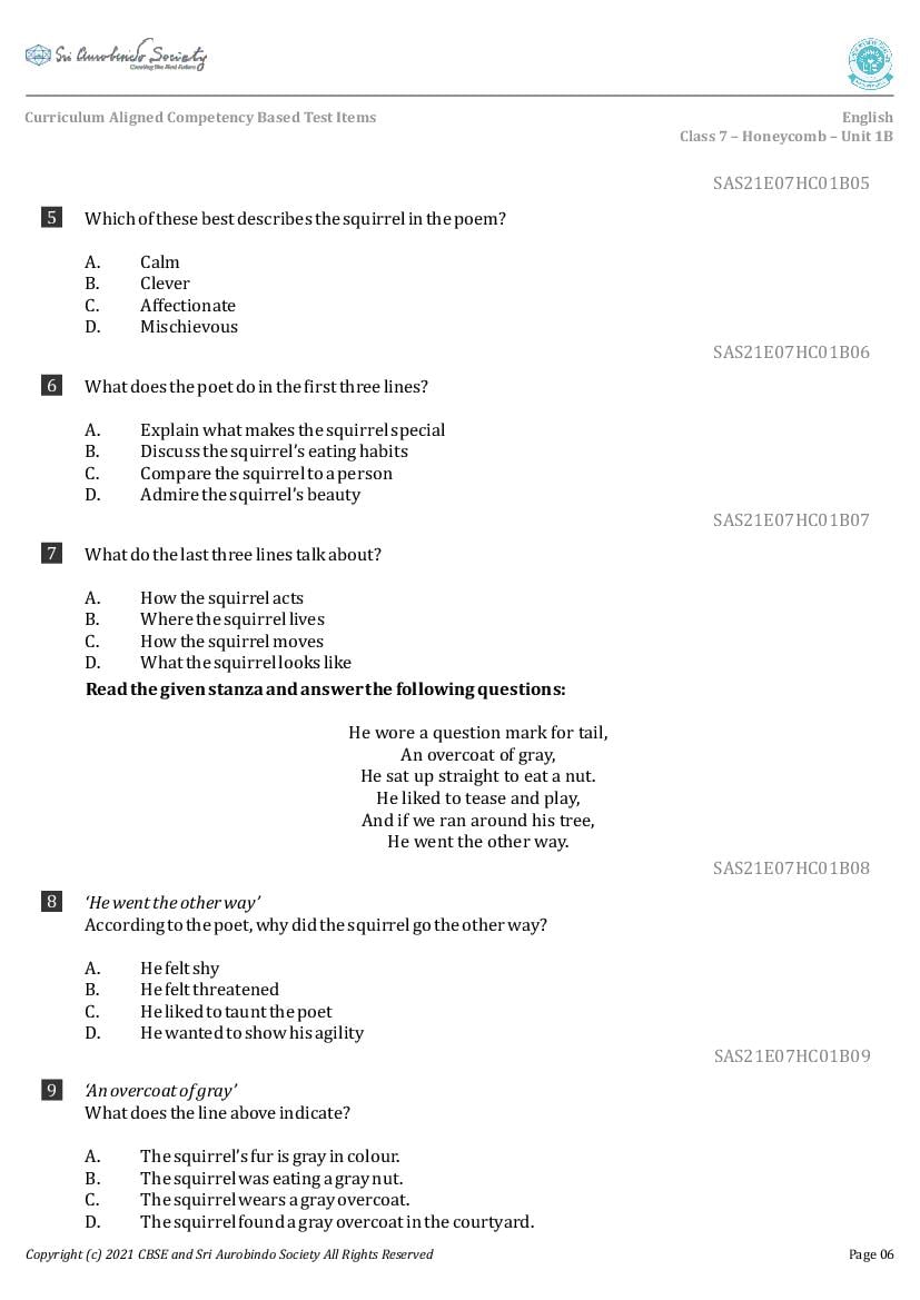 Class 7 English Competency Based Questions 2025 - Download PDF - AglaSem