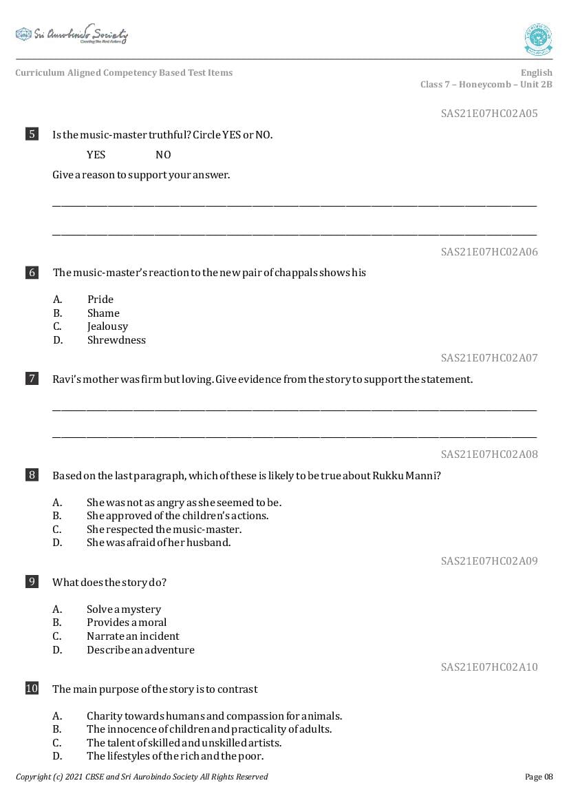 Class 7 English Competency Based Questions 2025 - Download PDF - AglaSem