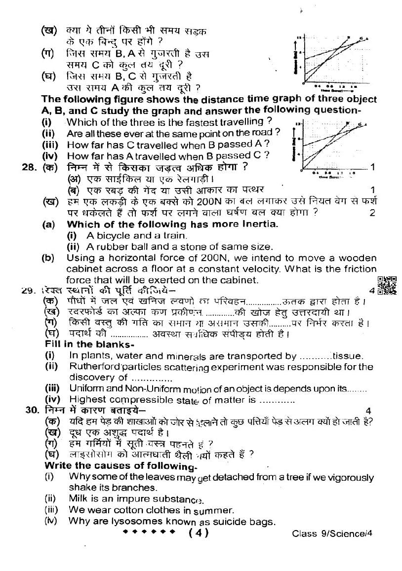 Uttarakhand Board Class 9 Science Half-Yearly Question Paper 2024 (PDF ...