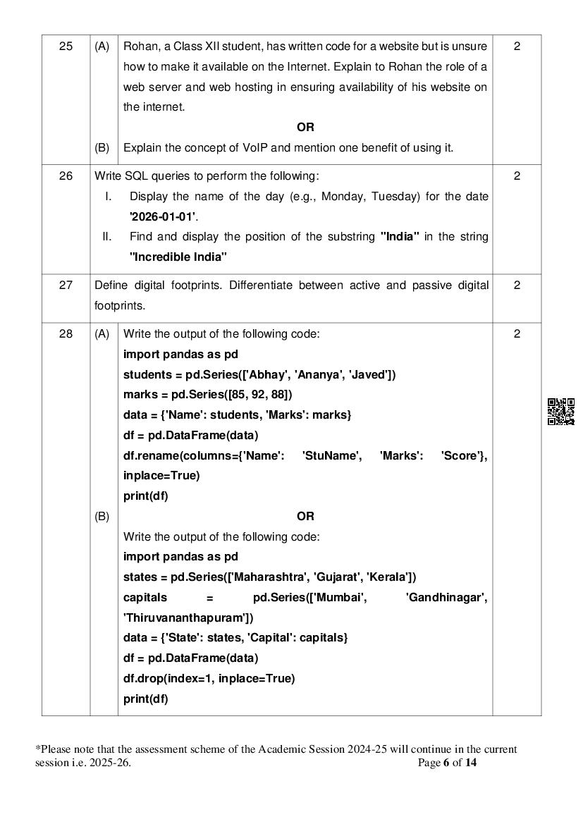 CBSE Class 12 Informatics Practices Sample Paper 2026 (Solved) PDF ...