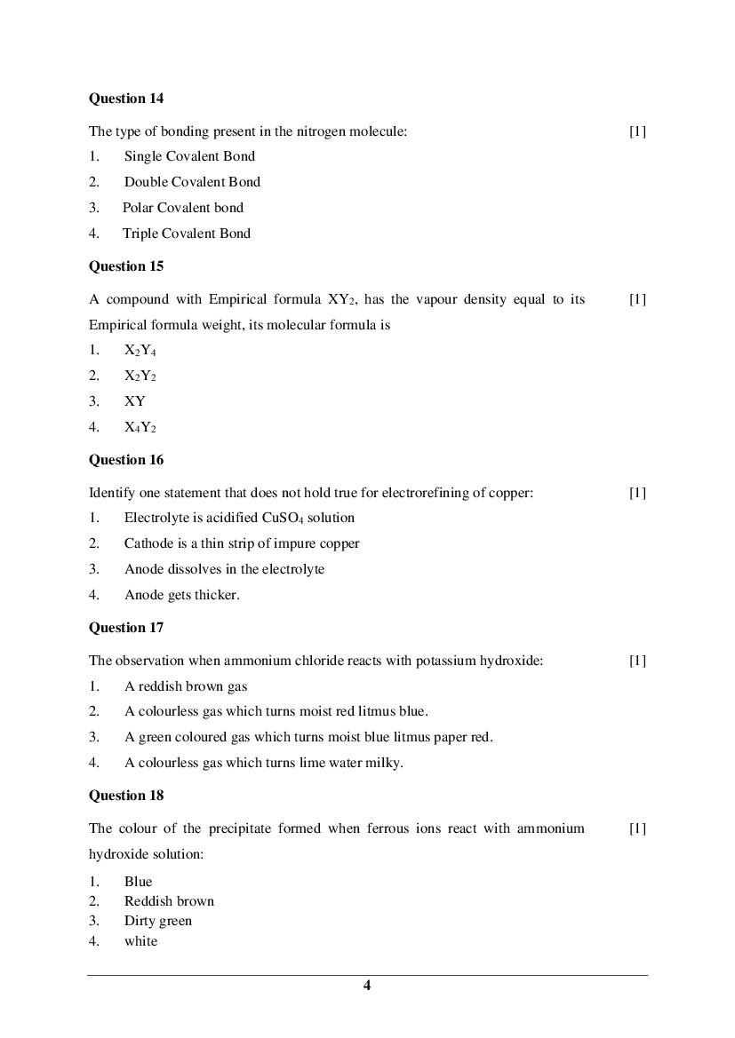 ICSE Class 10 Chemistry (Paper - 2) Sample Paper 2022