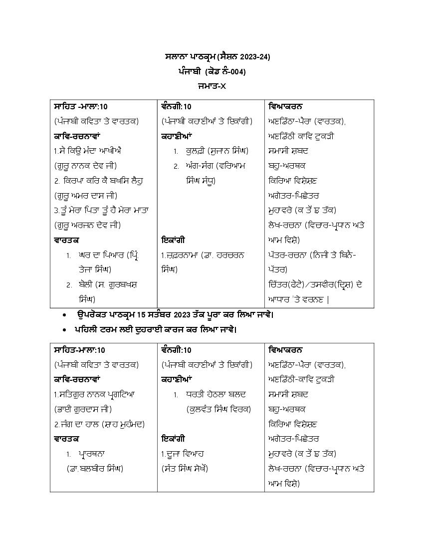 Edudel Syllabus Class 10 Punjabi