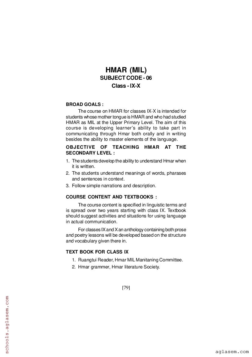 SEBA Class 9 Class 10 Syllabus 2024 Hmar